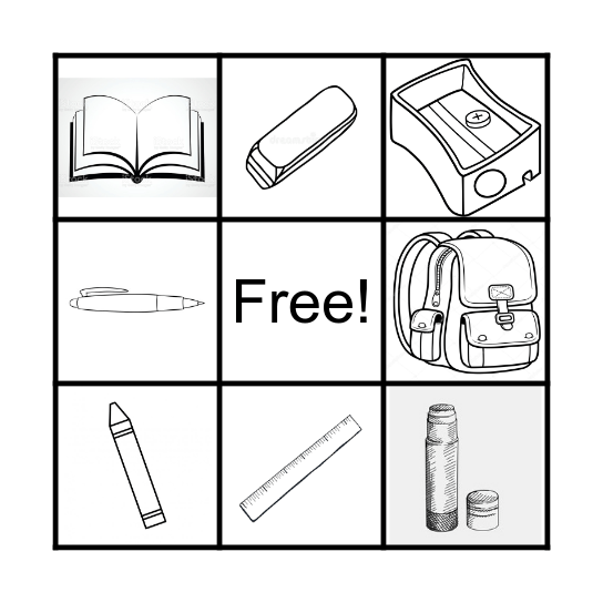 School Objects Bingo Card