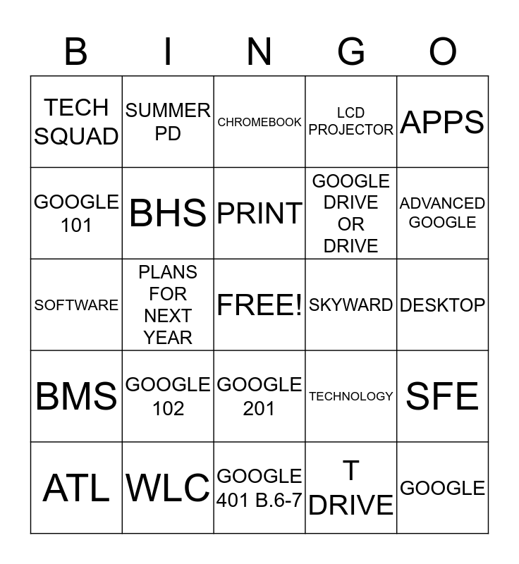 TECH OVERSIGHT COMMITTEE Bingo Card