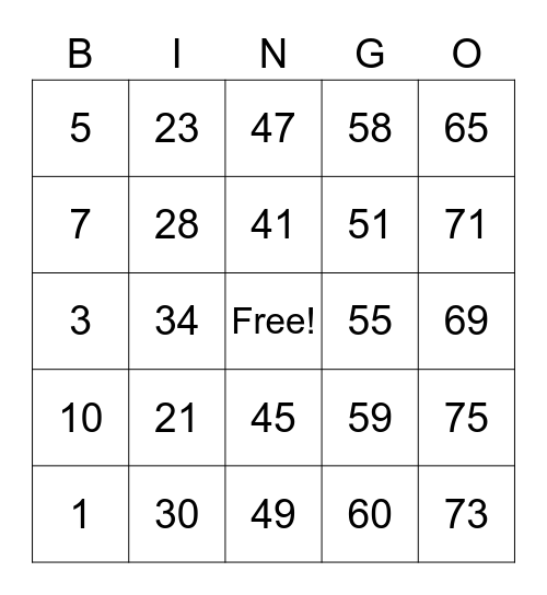 Lucky Bingo Card Lucky Bingo Card