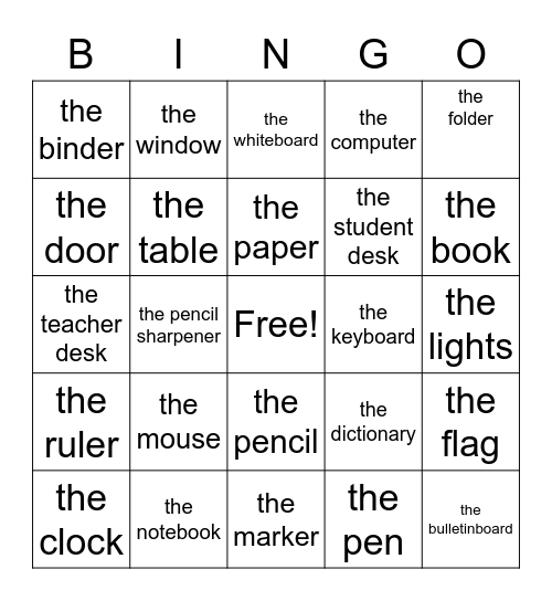 Classroom vocab-realidades 2B Bingo Card