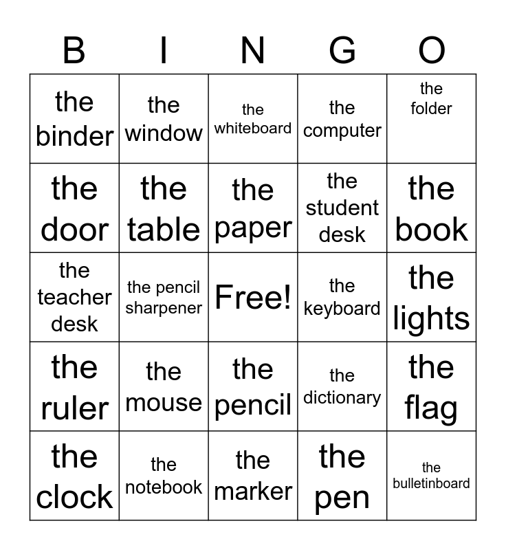 Classroom vocab-realidades 2B Bingo Card