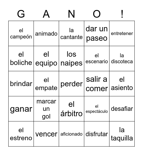 Las diversiones #3 Bingo Card
