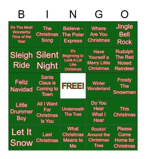 Christmas Music BINGO Card