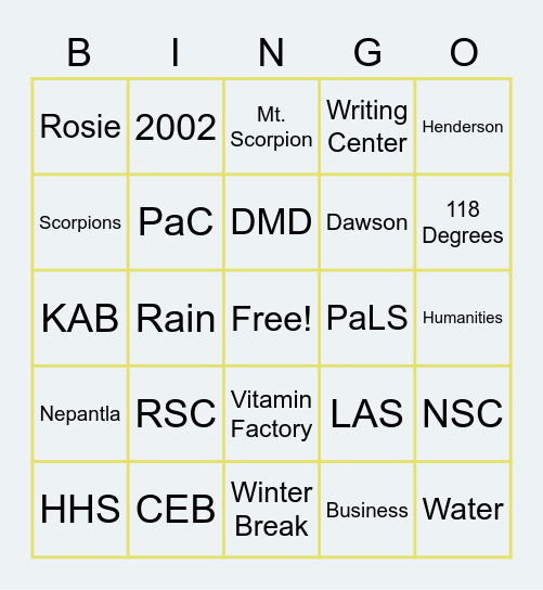 School of Liberal Arts & Sciences Bingo Card