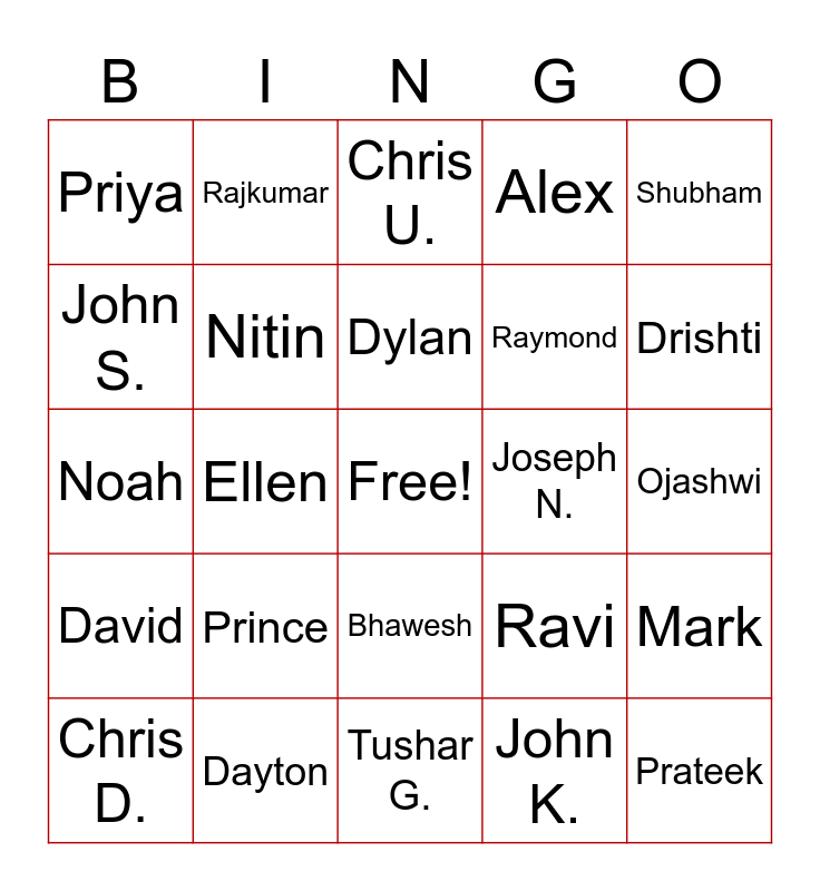 IT/MIS Holiday Bingo Card