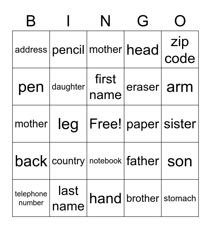 Welcome Back Bingo Card