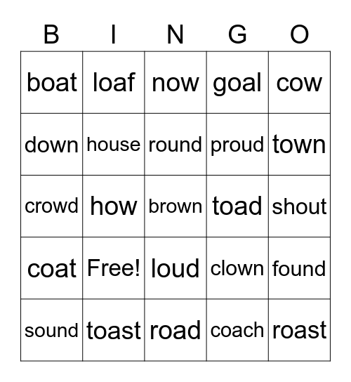 ow ou oa diphthongs Bingo Card