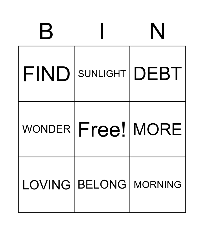 IOU Word Bingo Card