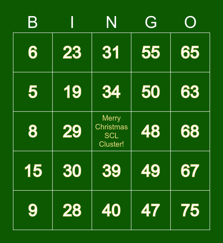 SCL Cluster Bingo Card