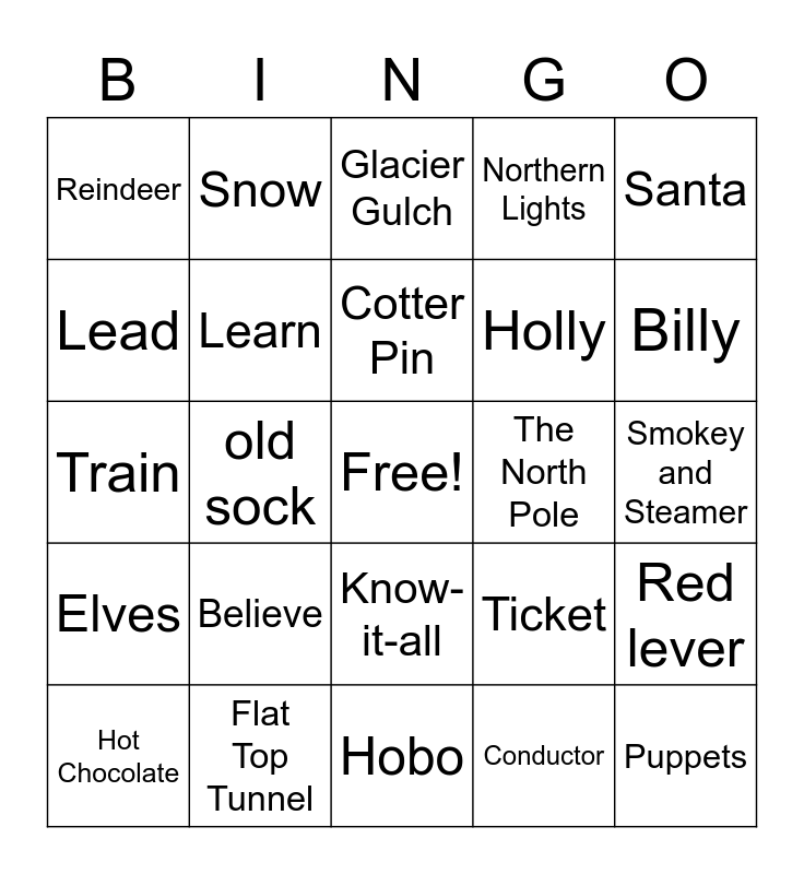 Polar Express Bingo Card