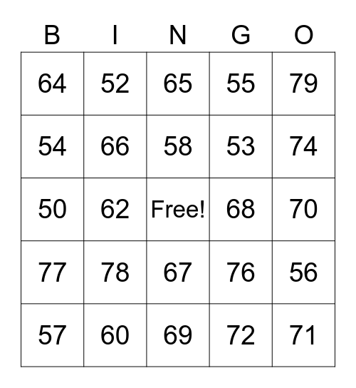 French Numbers 50 79 Bingo Card French Numbers 50 79 Bingo Card