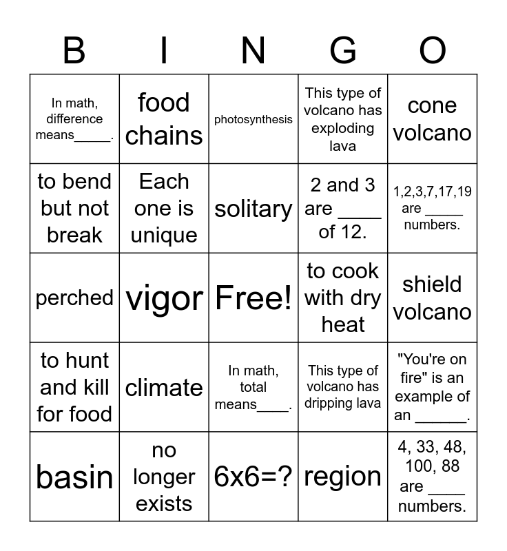 BINGO Round 2 Bingo Card