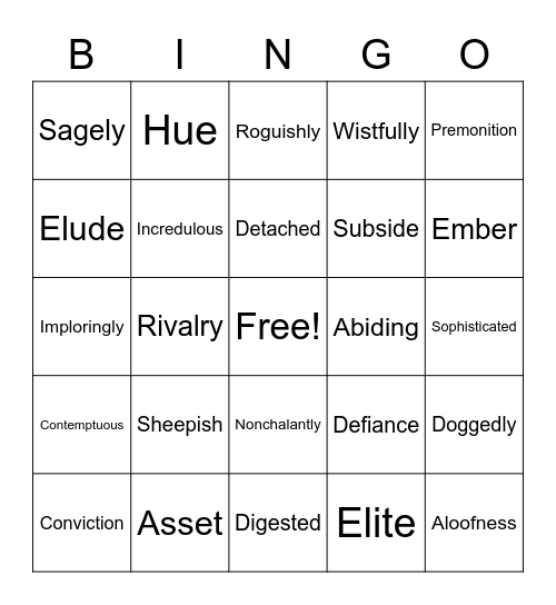The Outsiders Chapter 1-6 Vocabulary Bingo Card