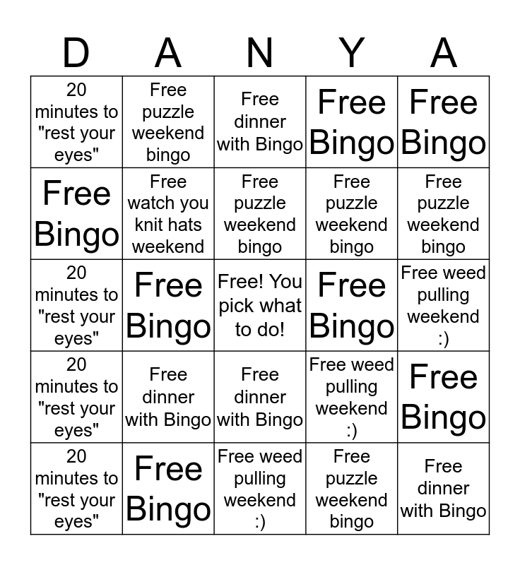 Free Space Frenzy Bingo Card