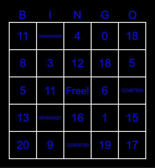 Number Bingo Card