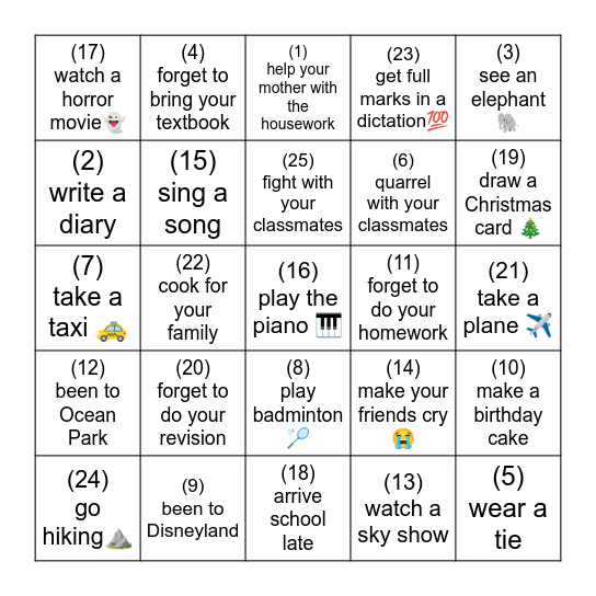 Present Perfect Tense Bingo Game :) Bingo Card