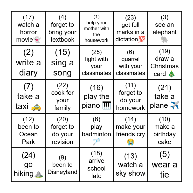 Present Perfect Tense Bingo Game :) Bingo Card