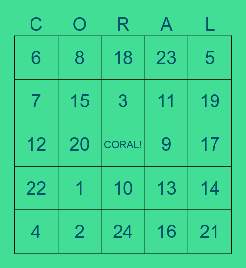CORAL BINGO Card
