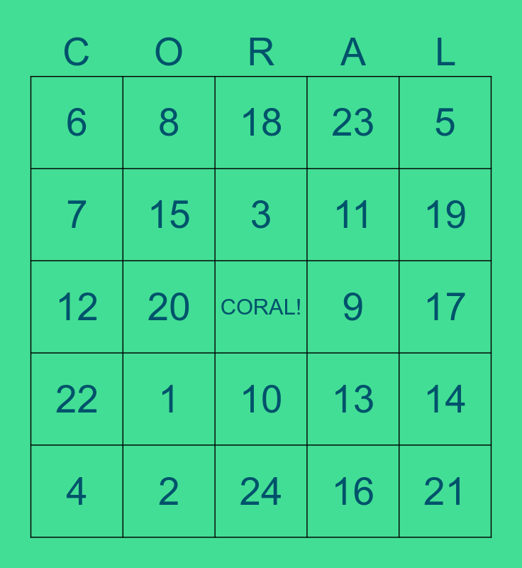 CORAL BINGO Card