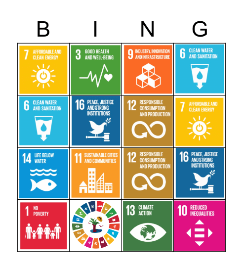 UN Sustainable Development Goals Bingo Card