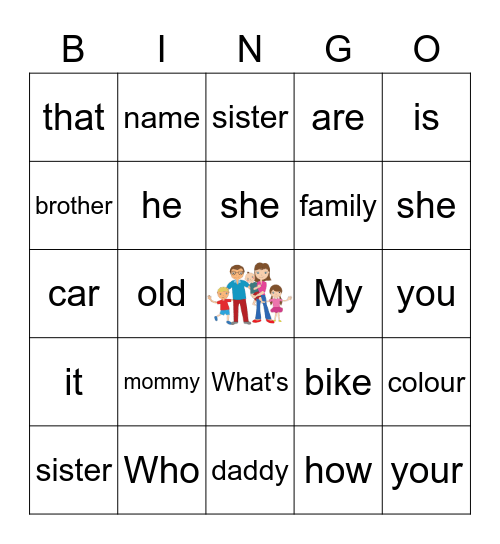 My Family Bingo Card