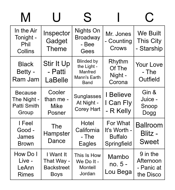Musical Bingo Card