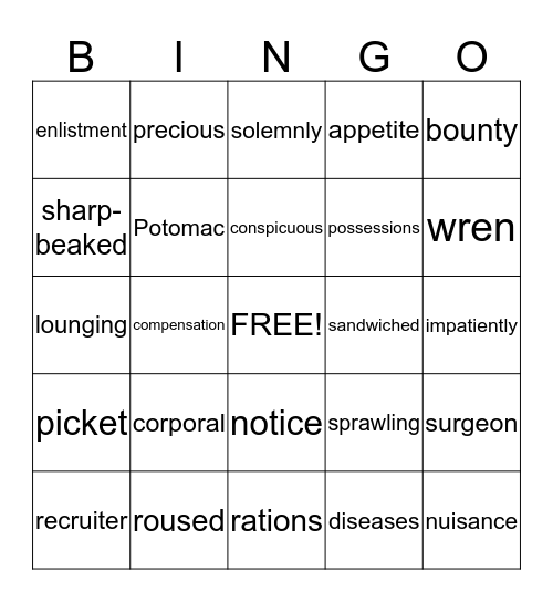 Mr. Lincoln's Drummer Bingo Card