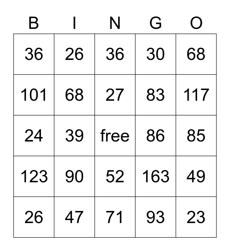 missing part or whole number bond bingo Card