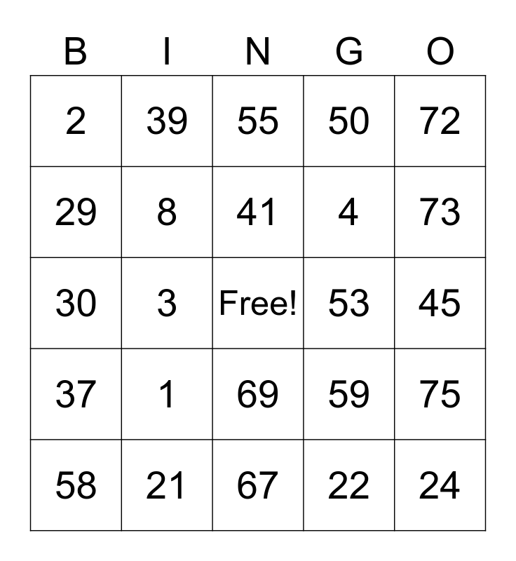 E.G. FUNE Bingo Card