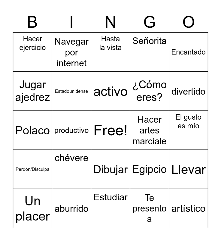 Personal Identity Vocabulary Bingo Card