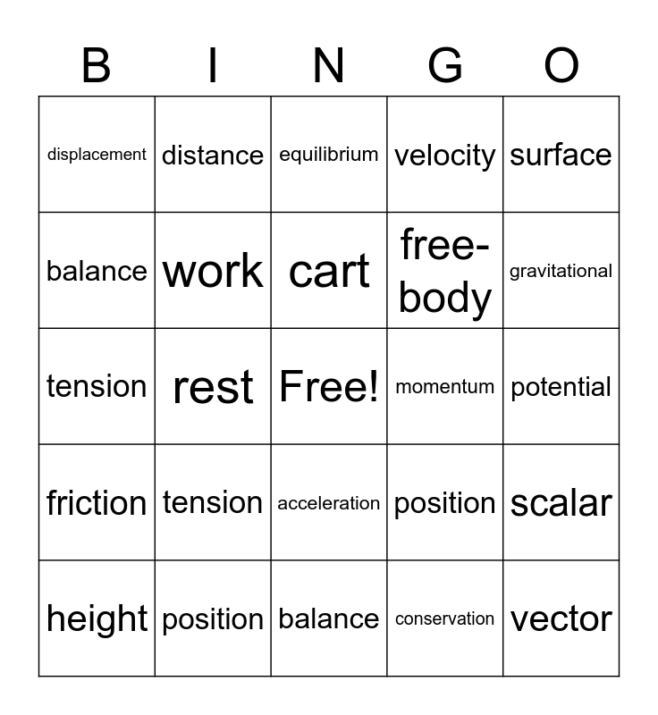 Physics Bingo Card