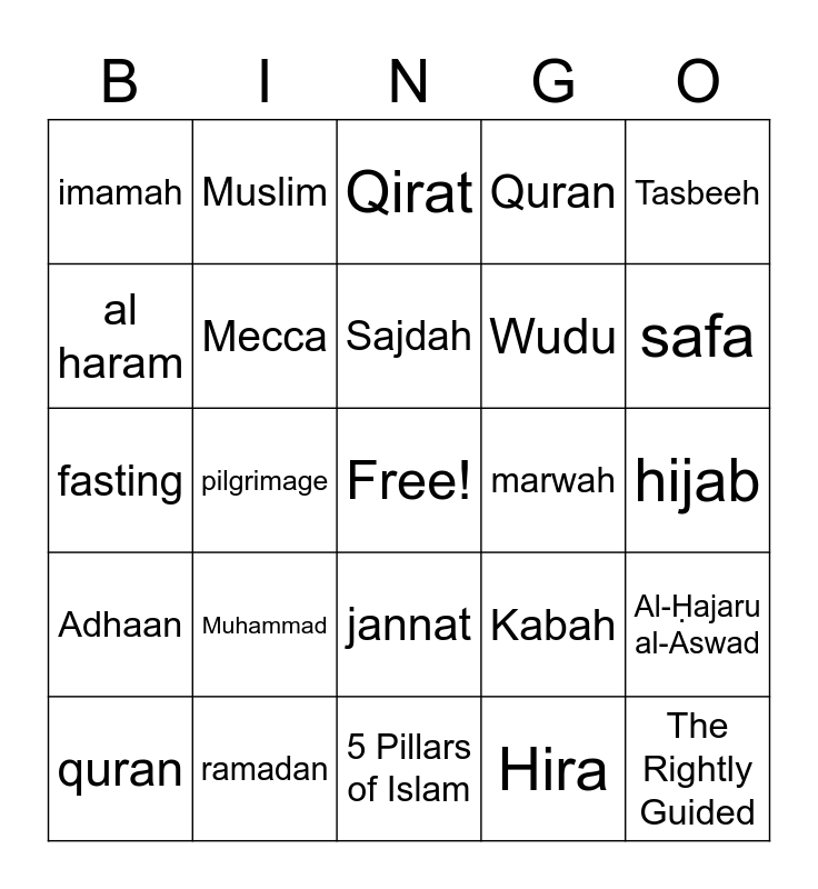 Islam Bingo Card
