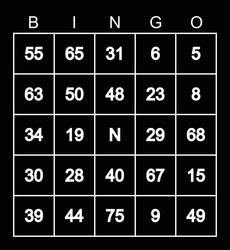Number Bingo 1-75 Bingo Card