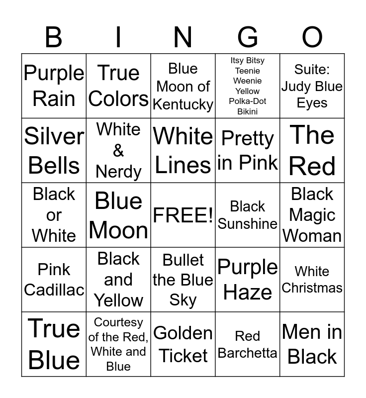COLOR Palette Bingo Card