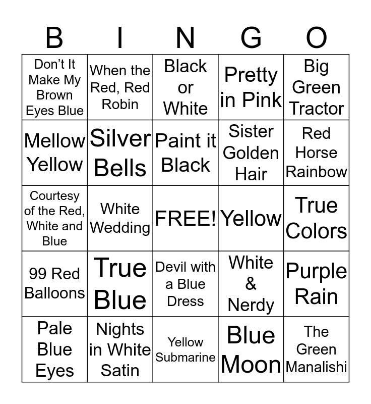 COLOR Palette Bingo Card