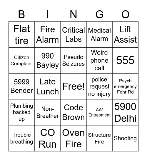 Firehouse Bingo Card