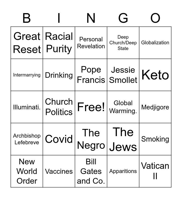 Toxic Topic Bingo Card