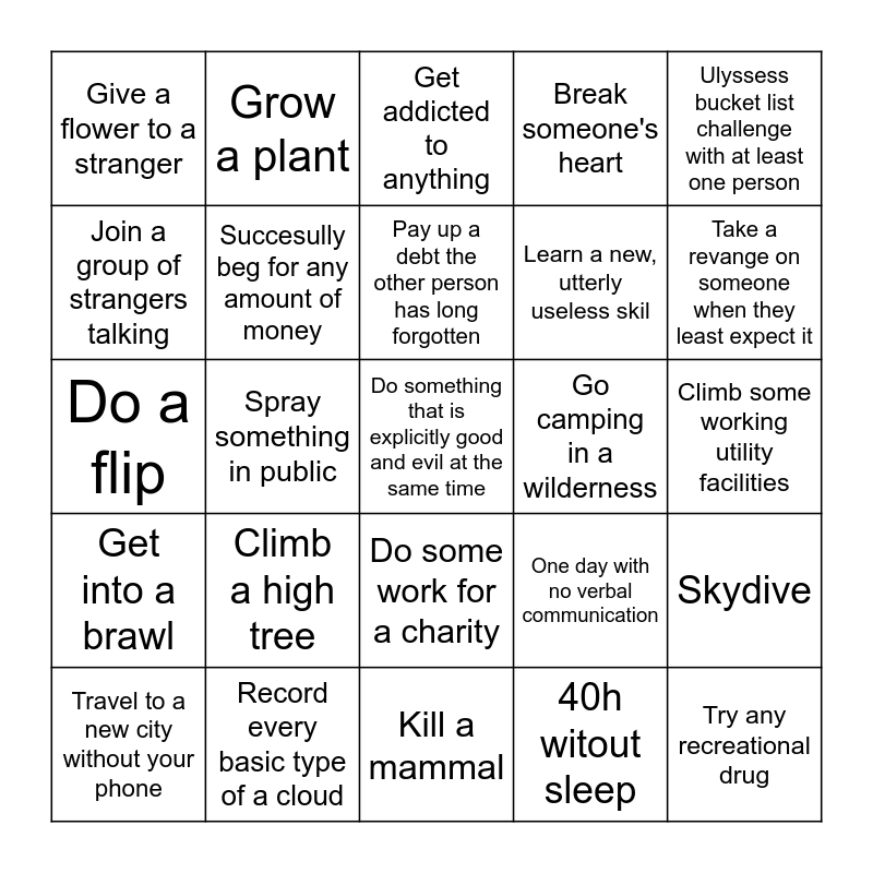 Chaotic bingo Card