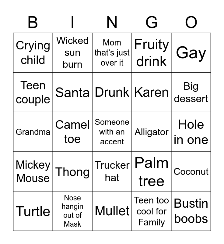 Resort Sights Bingo Card