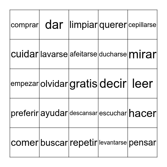 Un Repaso de Verbos Bingo Card