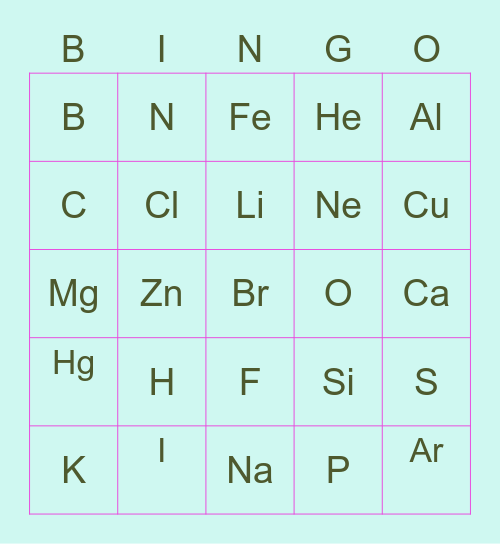 Element Bingo by Varinda Bingo Card