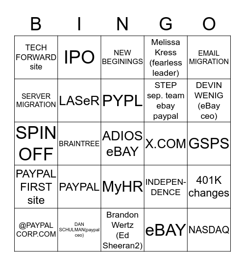 The Official eBay & PayPal Split BINGO Card