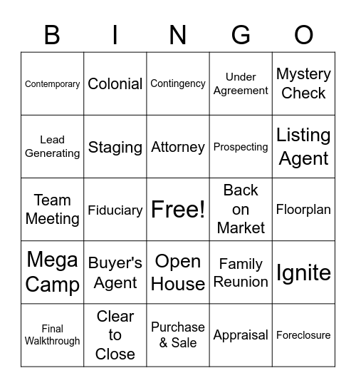 Realtor Bingo Card