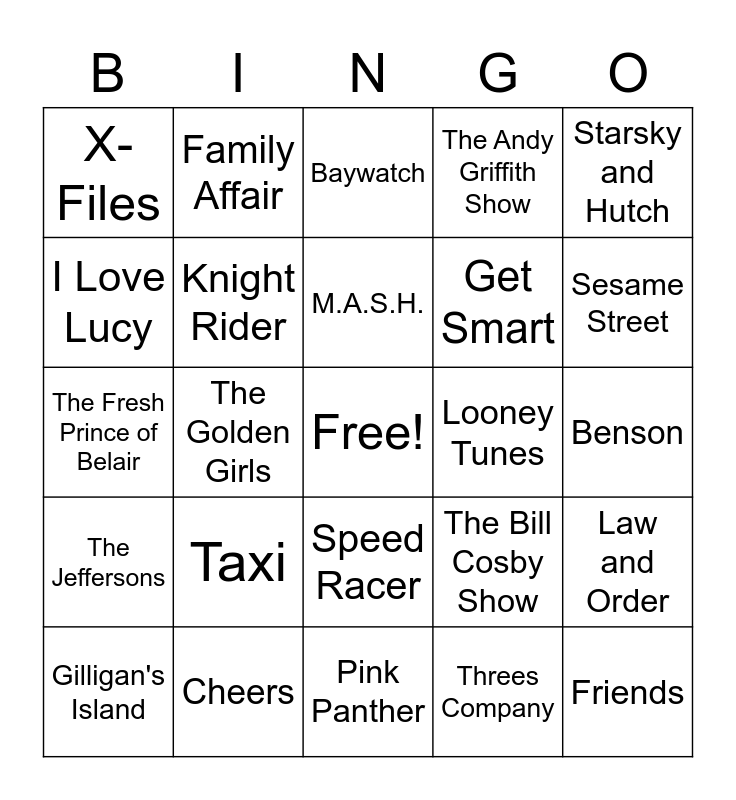 TV Show Theme Bingo Card TV Show Theme Bingo Card