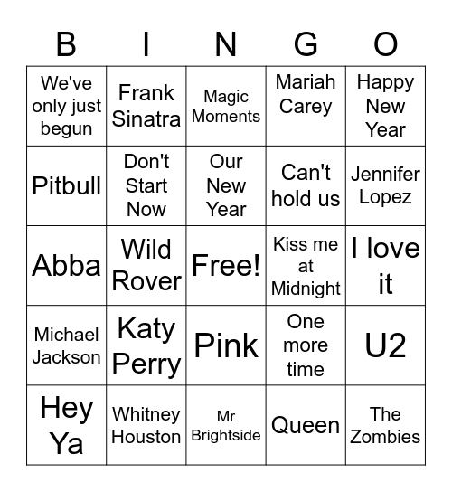 New Year s Eve Bingo Card New Year s Eve Bingo Card