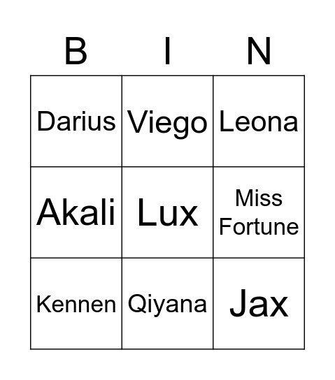 Lol Champions 1 Bingo Card