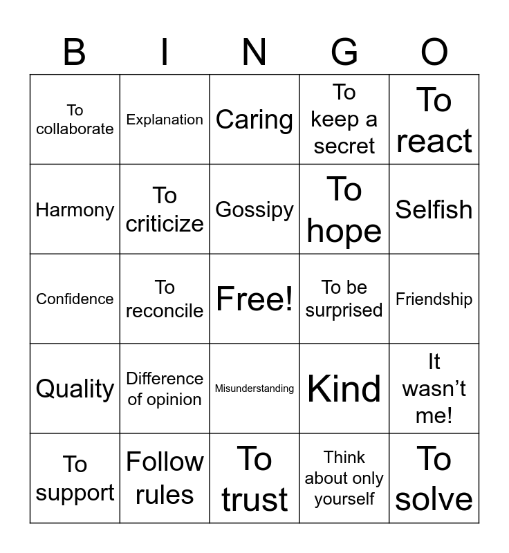 Capítulo 4; ¿Cómo te llevas con los demás? Bingo Card