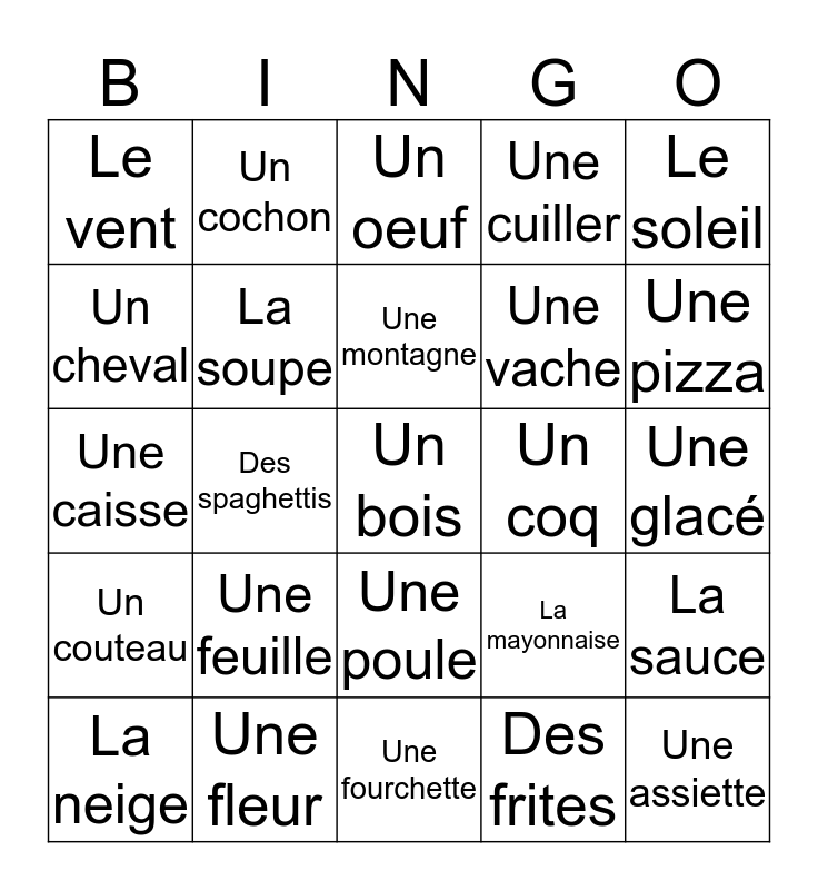 Unité 33 - 36 Bingo Card