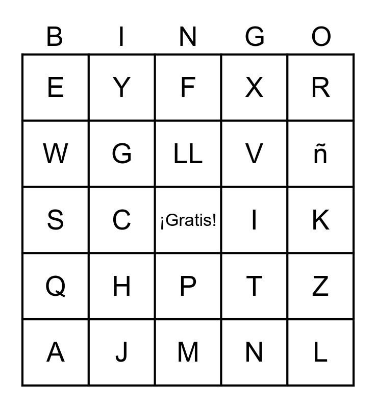 El alfabeto Bingo Card