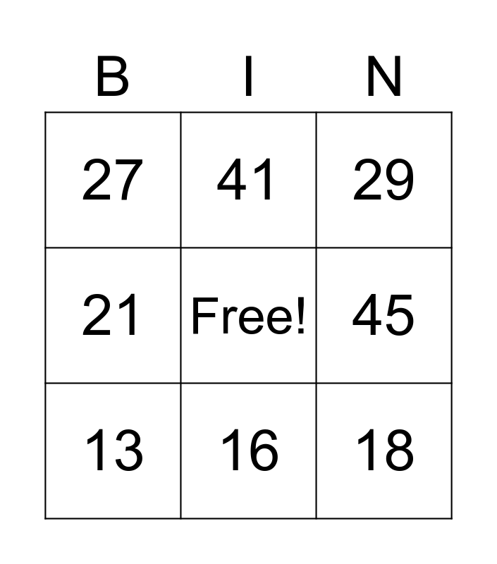 BINGO MINI Bingo Card